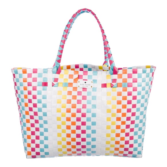 kate spade | Bags | Kate Spade Beach Woven Tote Bag Pastel Colors ...
